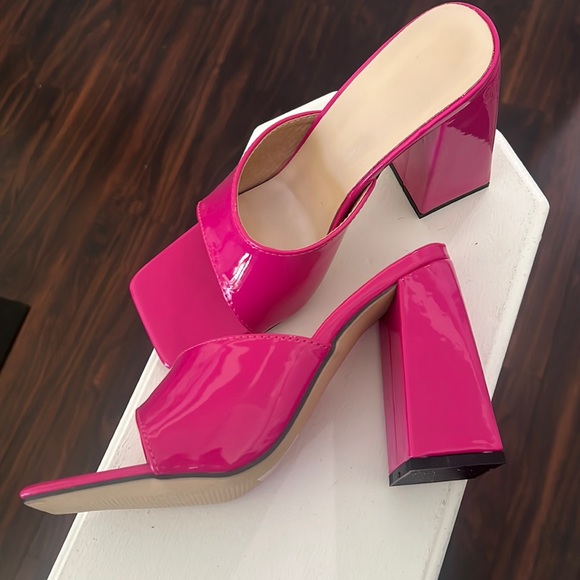Shoes | Brand New Barbie Pink High Heels Block Heel Boutique Hot Pink ...